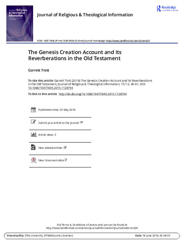(PDF) The Genesis Creation Account and Its Reverberations in the Old ...