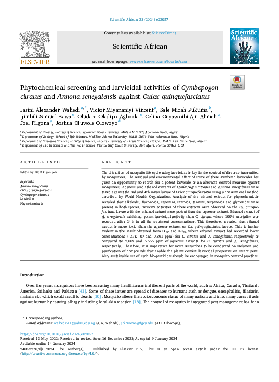 (PDF) Phytochemical screening and larvicidal activities of Cymbopogon citratus and Annona ...