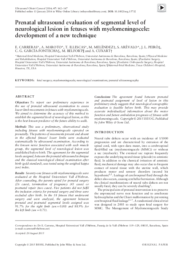 (PDF) Prenatal ultrasound evaluation of segmental level of neurological ...