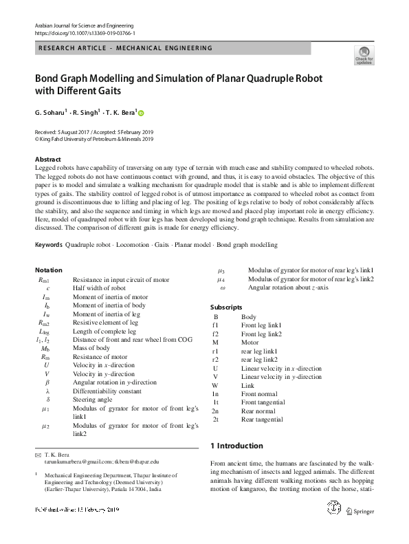 (PDF) Bond Graph Modelling and Simulation of Planar Quadruple Robot ...