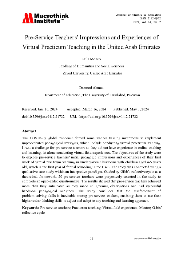 (PDF) Pre Service Teachers Impressions and Experiences of Virtual ...