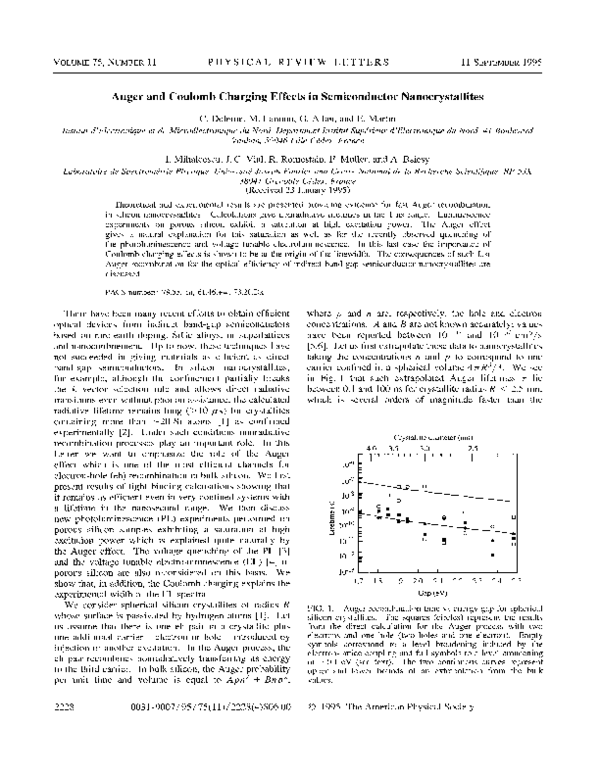(PDF) Auger and Coulomb Charging Effects in Semiconductor Nanocrystallites