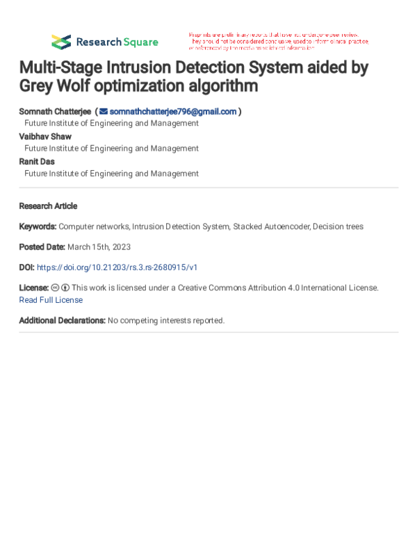(PDF) Multi-Stage Intrusion Detection System aided by Grey Wolf optimization algorithm