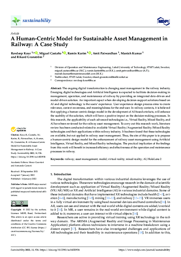 (PDF) A Human-Centric Model for Sustainable Asset Management in Railway: A Case Study