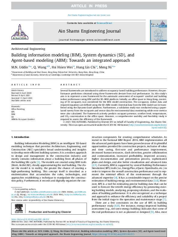 (PDF) Building information modeling (BIM), System dynamics (SD), and Agent-based modeling (ABM ...