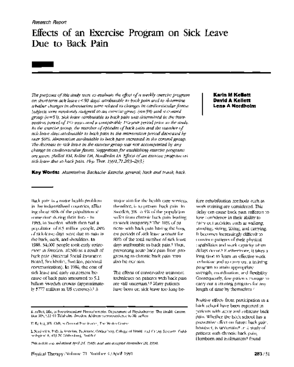 (PDF) Effects of an Exercise Program on Sick Leave Due to Back Pain