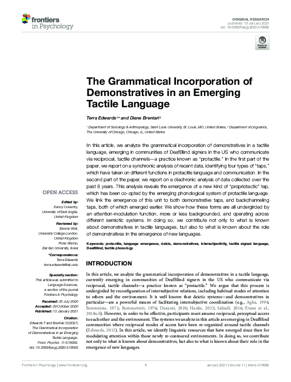 (PDF) Demonstratives in Emerging Tactile Language
