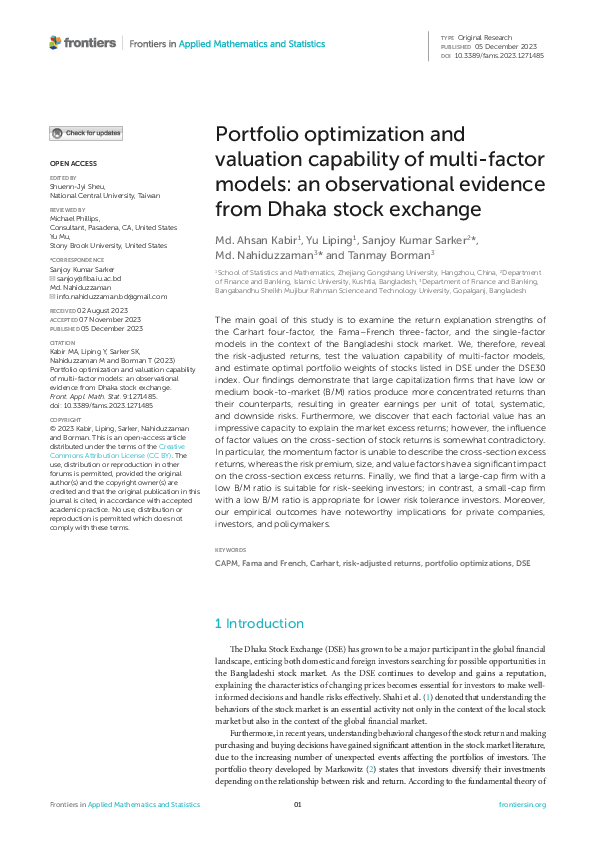 (PDF) Portfolio optimization and valuation capability of multi-factor models: an observational ...