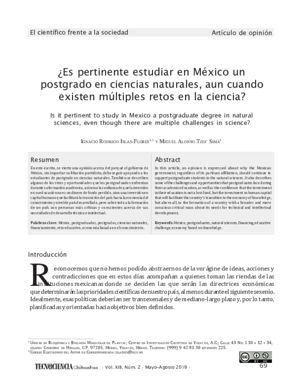 (PDF) ¿Es pertinente estudiar en México un postgrado en ciencias naturales, aun cuando existen ...