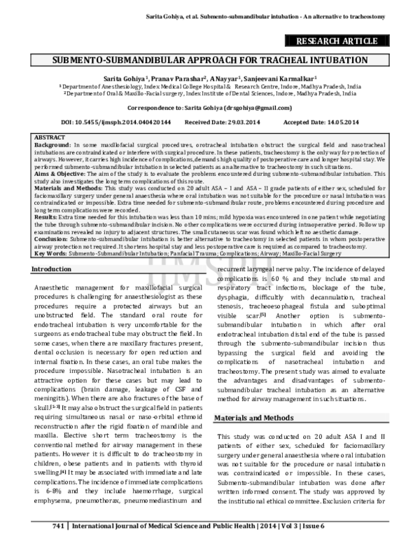 (PDF) Submento-submandibular approach for tracheal intubation | pranav ...
