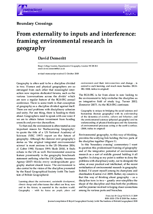 (PDF) From externality to inputs and interference: framing ...