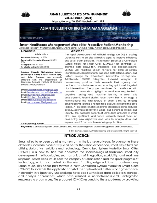 (PDF) Smart Healthcare Management Model for Proactive Patient Monitoring