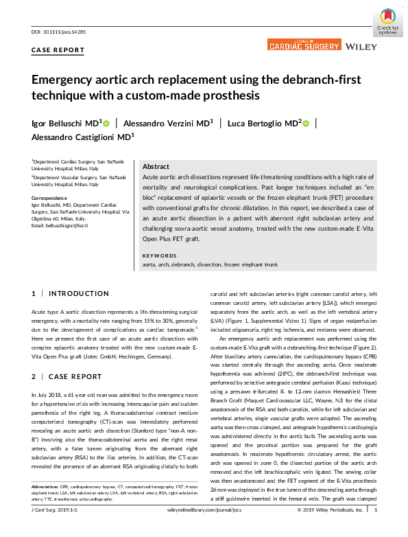 (PDF) Emergency aortic arch replacement using the debranch‐first ...