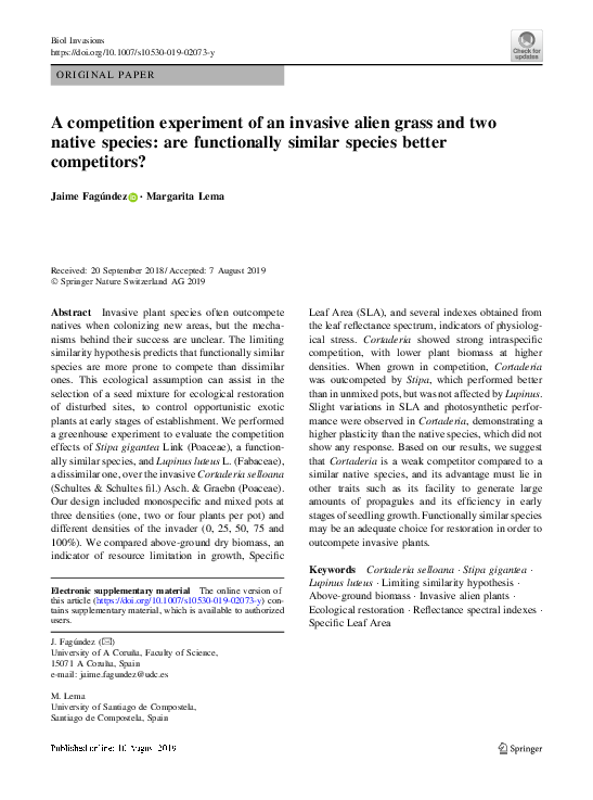 (PDF) A competition experiment of an invasive alien grass and two ...