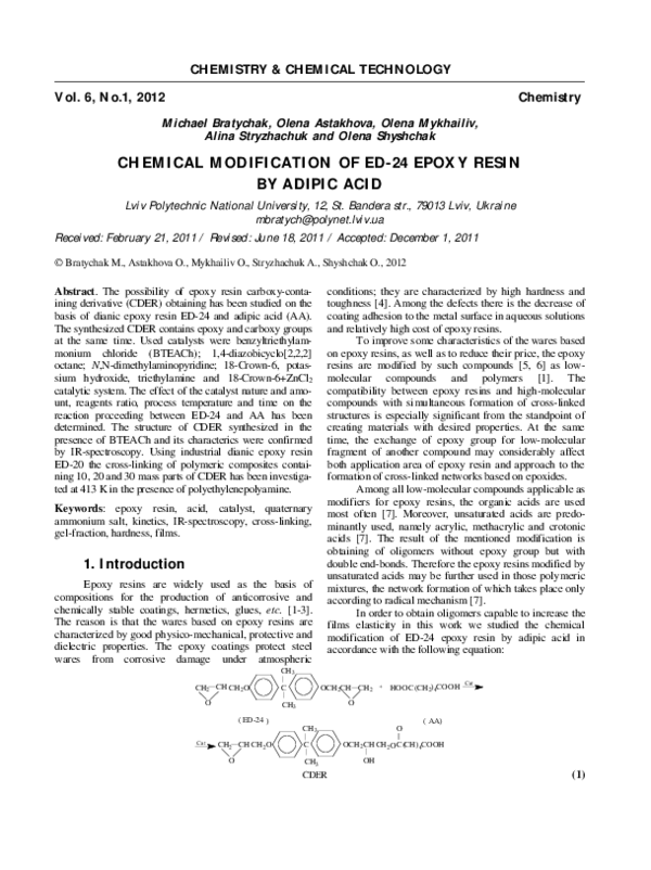 (PDF) Chemical Modification of ED-24 Epoxy Resin by Adipic Acid