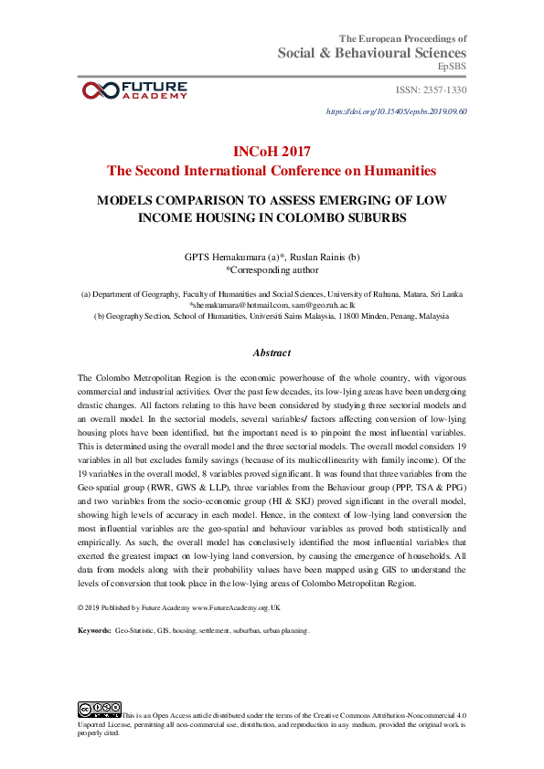 (PDF) Models Comparison To Assess Emerging Of Low Income Housing In ...