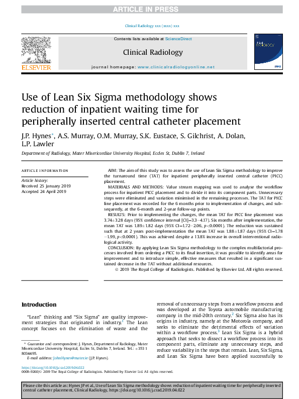 (PDF) Use of Lean Six Sigma methodology shows reduction of inpatient ...