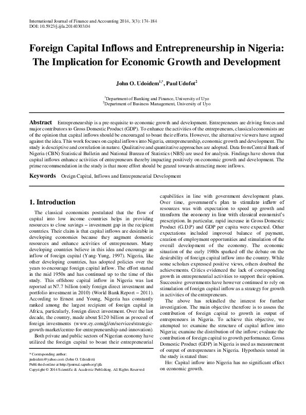 (PDF) Foreign Capital Inflows and Economic Growth in Nigeria: Any Nexus?