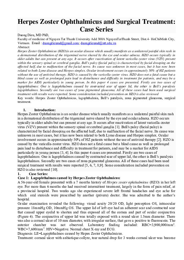 (PDF) Herpes Zoster Ophthalmicus and Surgical Treatment: Case Series