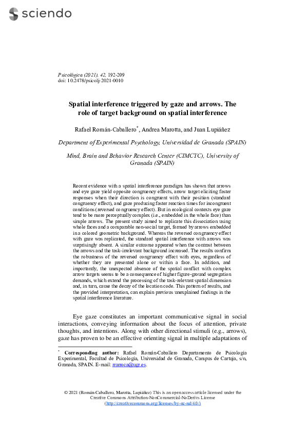 (PDF) Spatial interference triggered by gaze and arrows. The role of target background on ...
