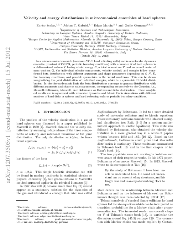 (PDF) Velocity and energy distributions in microcanonical ensembles of ...