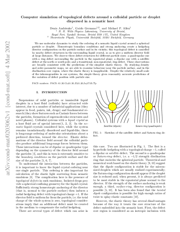 (PDF) Computer simulation of topological defects around a colloidal ...