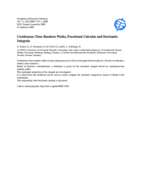 (PDF) Continuous-Time Random Walks, Fractional Calculus and Stochastic ...