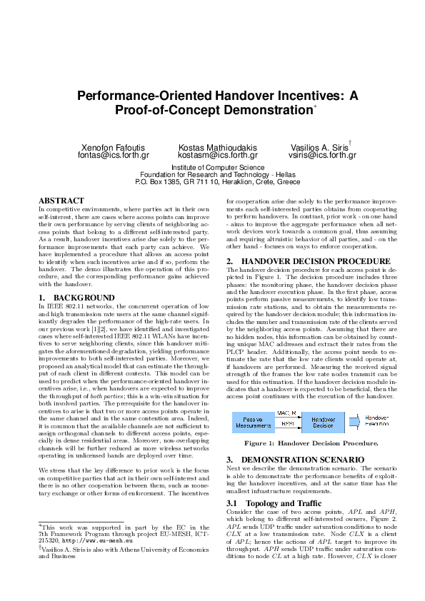 (PDF) Performance-Oriented Handover Incentives: A Proof-of-Concept Demonstration
