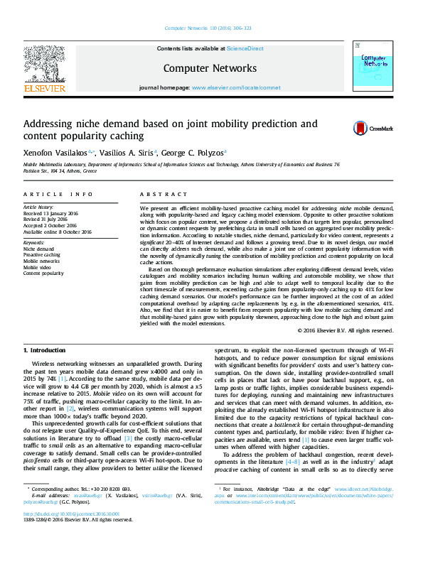 (PDF) Addressing niche demand based on joint mobility prediction and content popularity caching ...