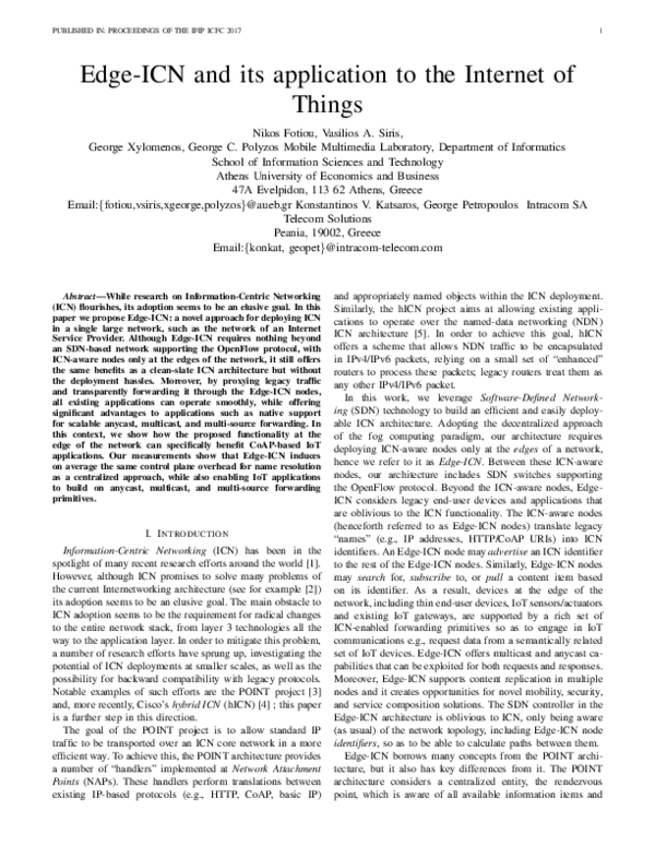 (PDF) Edge-ICN and its application to the Internet of Things