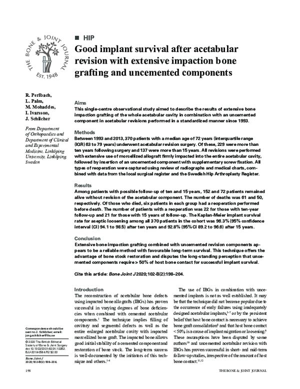 (PDF) Good implant survival after acetabular revision with extensive impaction bone grafting and ...