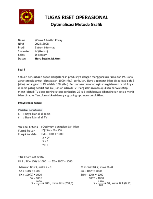 (PDF) TUGAS RISET OPERASIONAL MINIMASI METODE GRAFIK WAMA