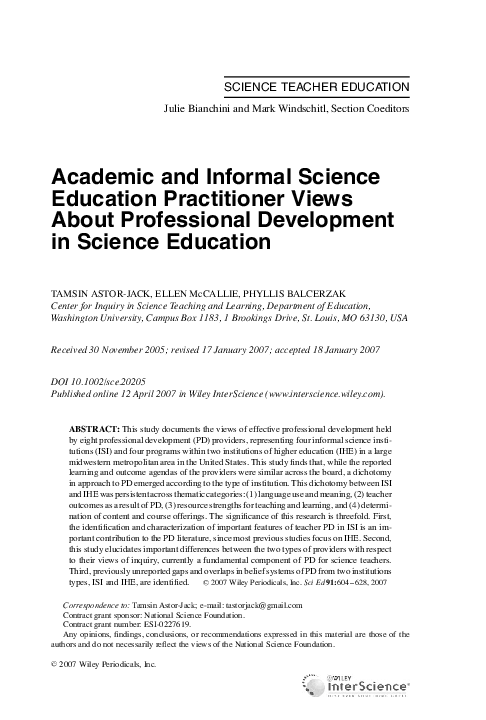 (PDF) Academic and informal science education practitioner views about ...