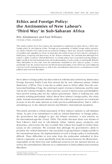 (PDF) Ethics and Foreign Policy: The Antinomies of New Labour's ‘Third ...