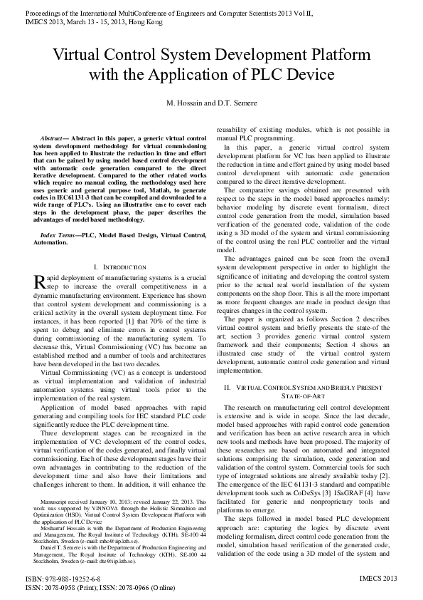 (PDF) Virtual Control System Development Platform with the Application ...