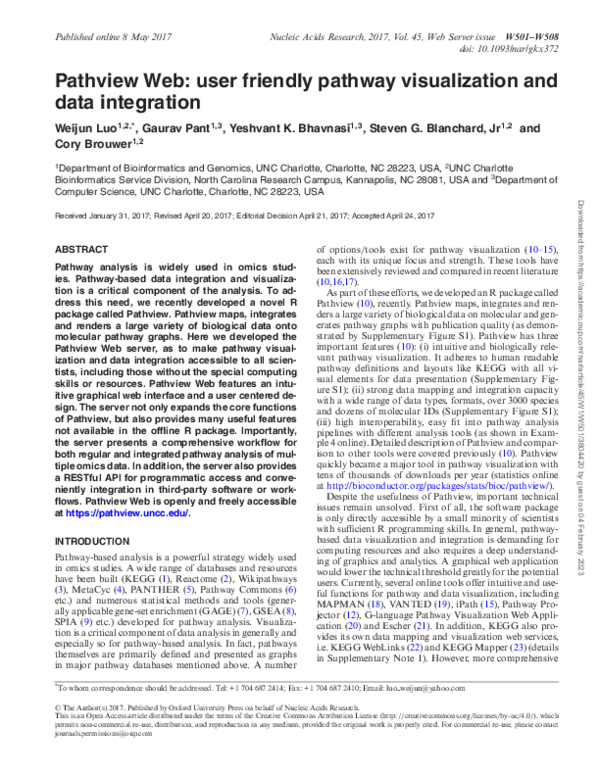 Pdf Pathview Web User Friendly Pathway Visualization And Data Integration