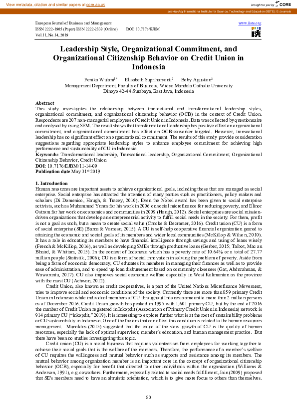 (PDF) Leadership Style, Organizational Commitment, and Organizational ...