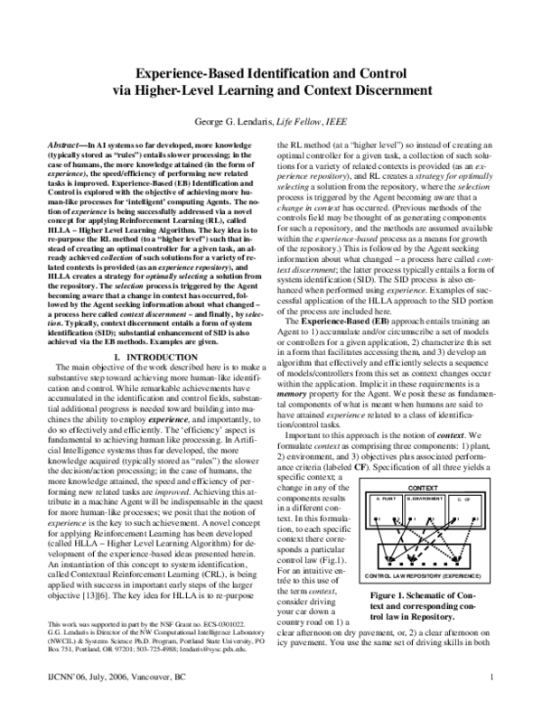 (PDF) Experience-Based Identification and Control via Higher-Level Learning and Context ...