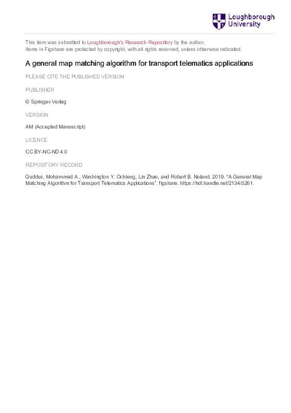 (PDF) A general map matching algorithm for transport telematics applications