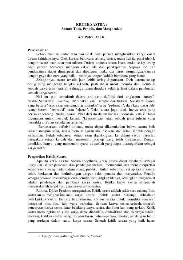 (PDF) KRITIK SASTRA : Antara Teks, Penulis, dan Masyarakat