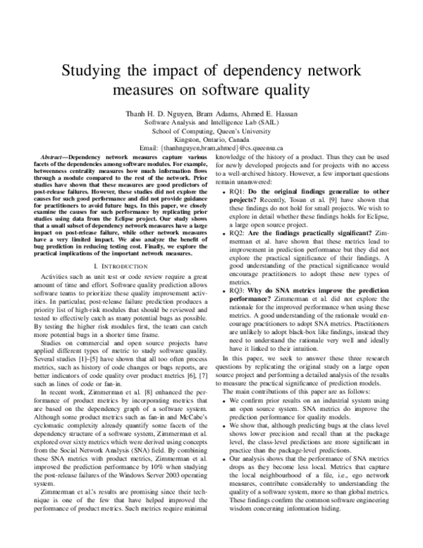 (PDF) Studying the impact of dependency network measures on software quality | thành nguyễn ...