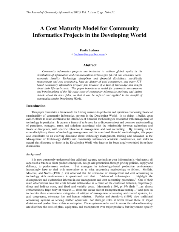 (PDF) A Cost Maturity Model for Community Informatics Projects in the Developing World