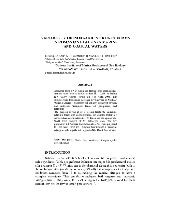 (PDF) Variability of Inorganic Nitrogen Forms in Romanian Black Sea ...