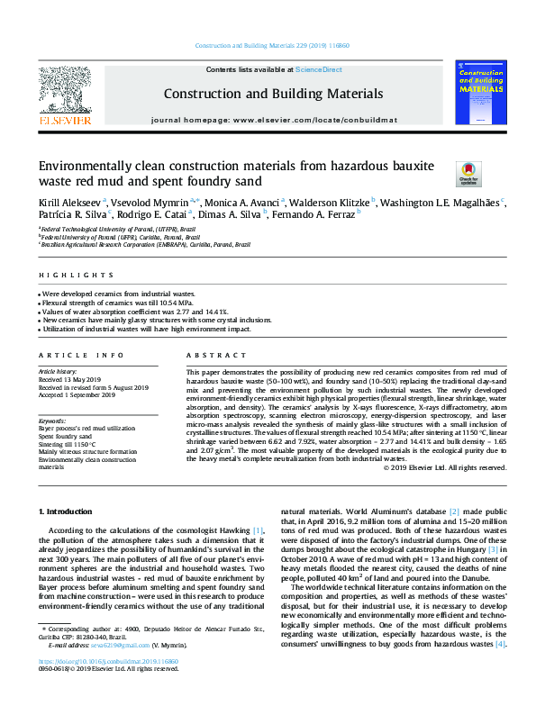 (PDF) Environmentally clean construction materials from hazardous ...
