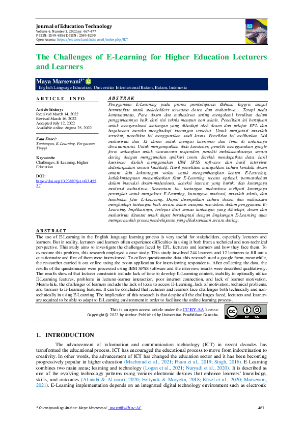 (PDF) The Challenges of E-Learning for Higher Education Lecturers and ...