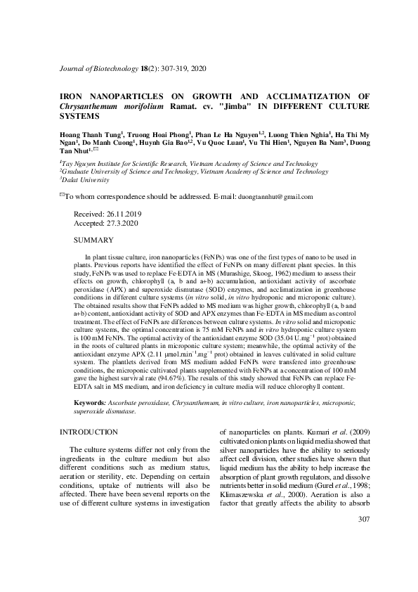 (PDF) Iron nanoparticles on growth and acclimatization of Chrysanthemum ...