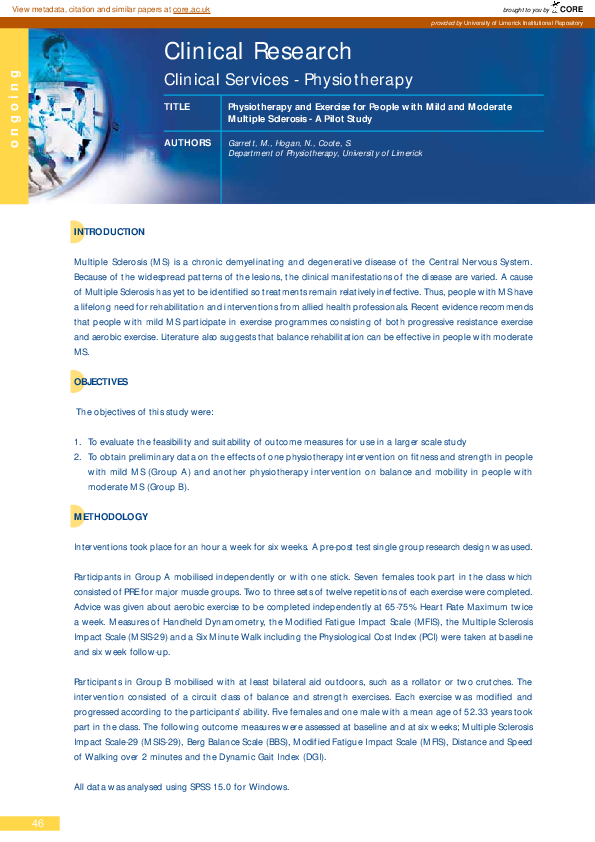 (PDF) Physiotherapy and exercise for people with mild and moderate ...