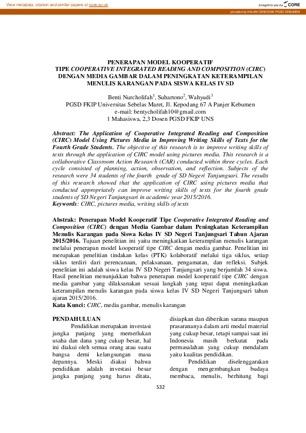 (PDF) Penerapan Model Kooperatif Tipe Cooperative Integrated Reading And Composition (Circ ...