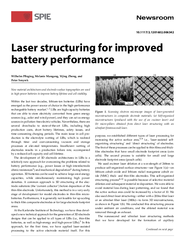 (PDF) Laser structuring for improved battery performance