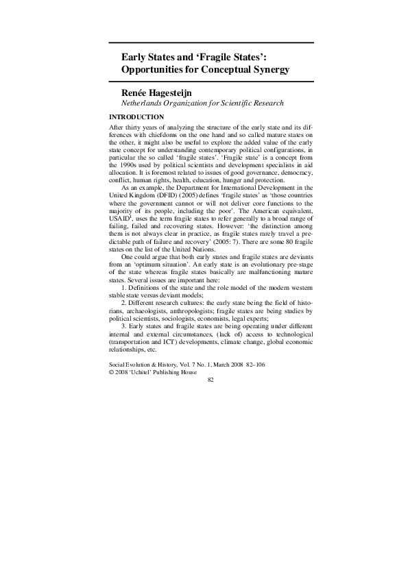(PDF) Early states and 'fragile states': opportunities for Conceptual ...
